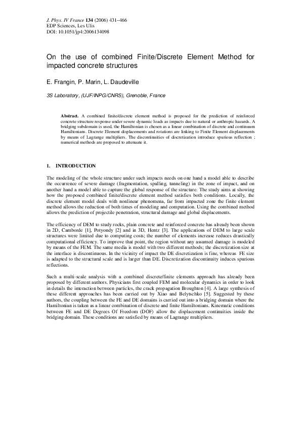Pdf On The Use Of Combined Finite Discrete Element Method For Impacted Concrete Structures