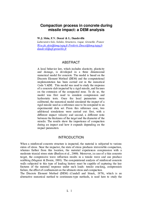 Pdf Compaction Process In Concrete During Missile Impact A Dem Analysis