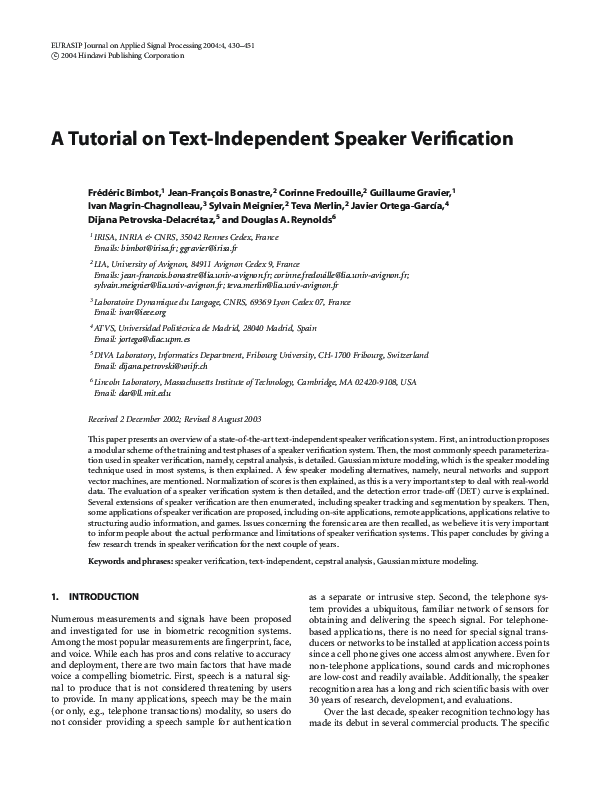 (PDF) A Tutorial on Text-Independent Speaker Verification