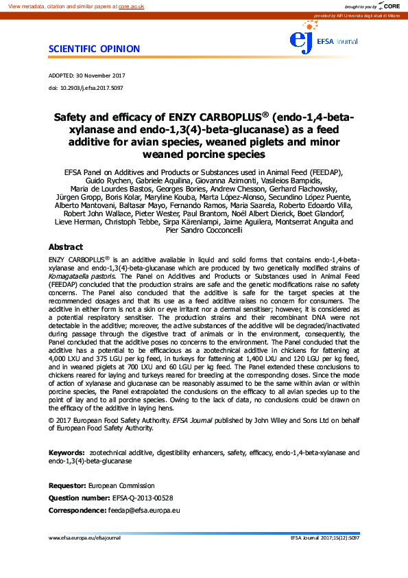 (PDF) Safety and efficacy of ENZY CARBOPLUS® (endo‐1,4‐beta‐xylanase ...