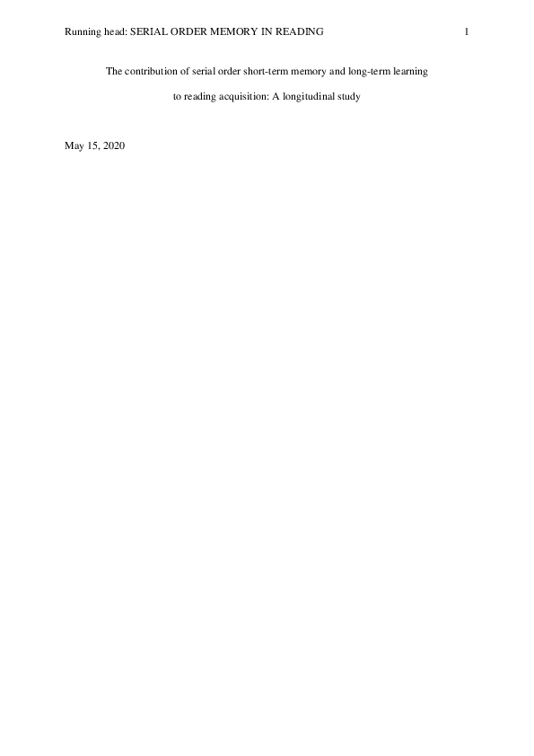 (PDF) The contribution of serial order short-term memory and long-term learning to reading ...