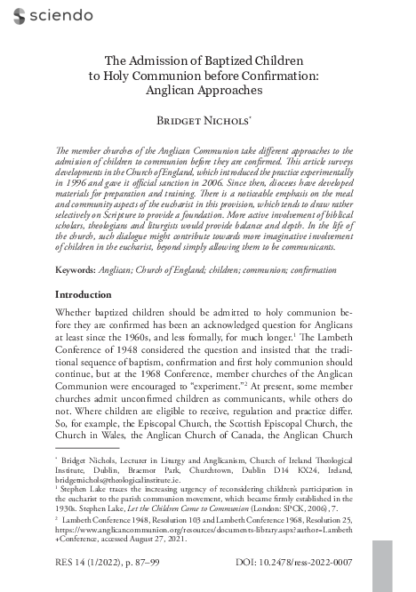 (PDF) The Admission of Baptized Children to Holy Communion before ...