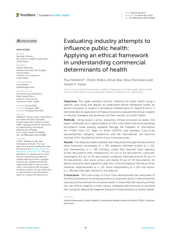 Pdf Evaluating Industry Attempts To Influence Public Health Applying