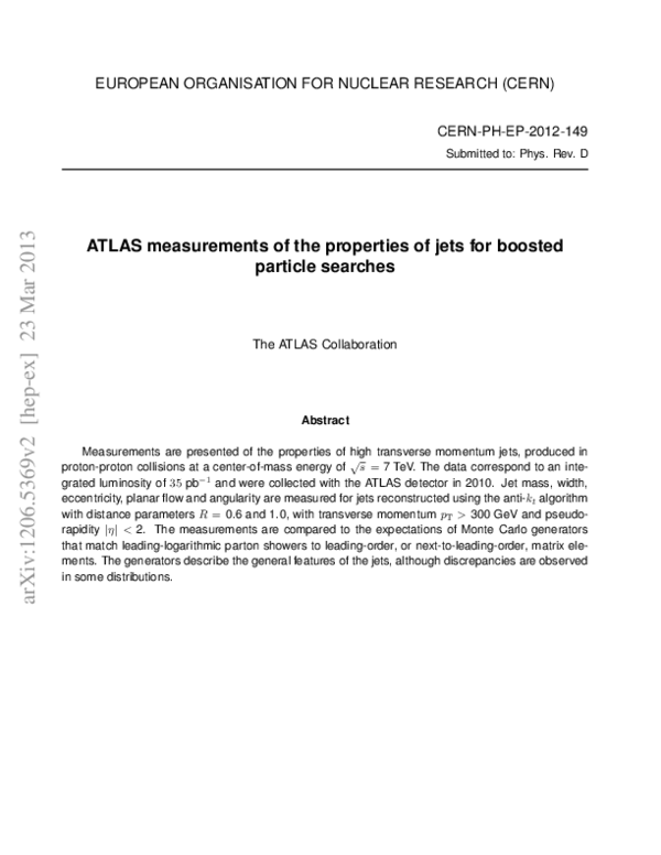 (PDF) ATLAS measurements of the properties of jets for boosted particle ...