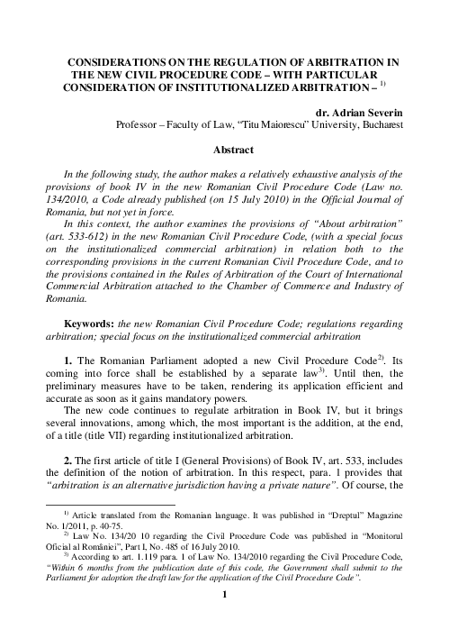 Considerations on the Regulation of Arbitration in the New Civil ...