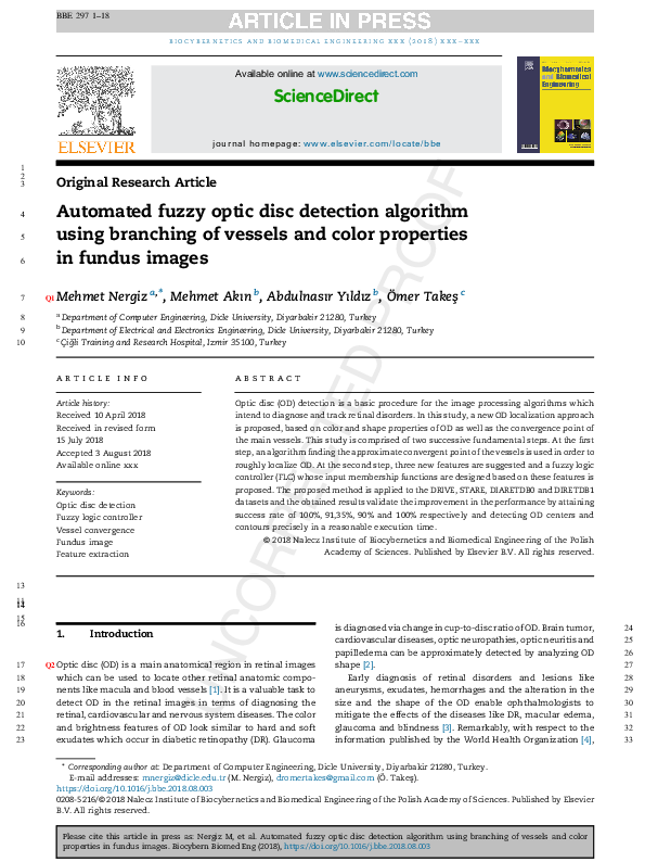(PDF) Automated fuzzy optic disc detection algorithm using branching of ...