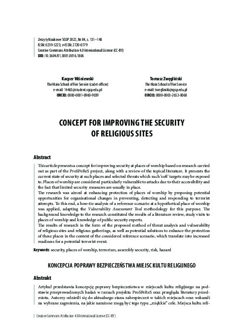 (PDF) Concept for improving the security of religious sites