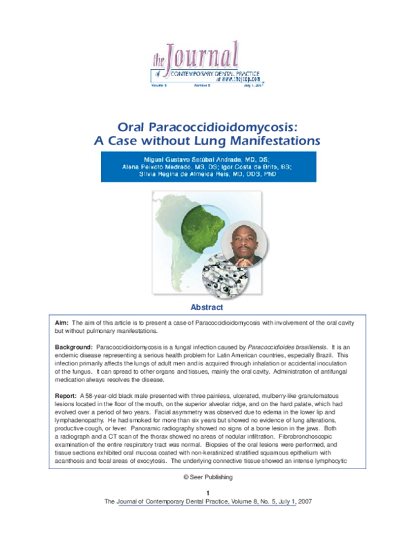 Pdf Oral Paracoccidioidomycosis A Case Without Lung Manifestations 7283