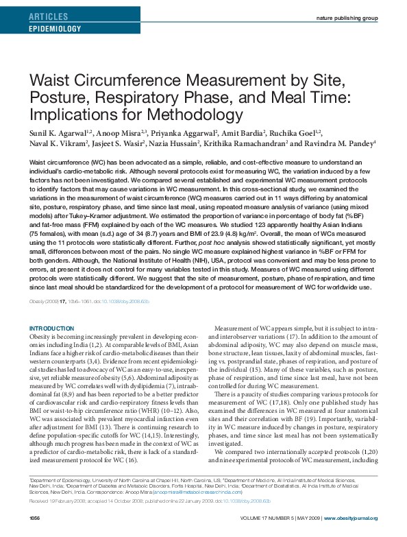 Pdf Waist Circumference Measurement By Site Posture Respiratory