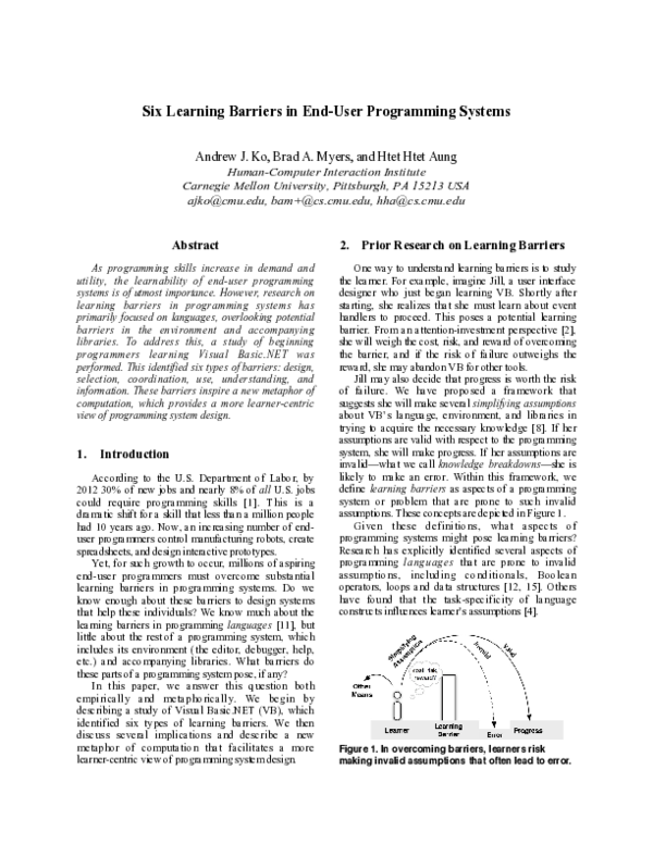 (PDF) Six Learning Barriers in End-User Programming Systems