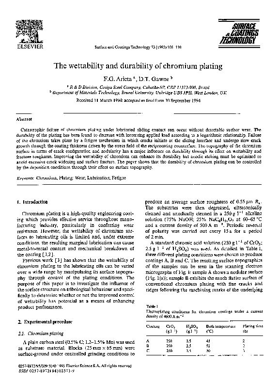(PDF) The wettability and durability of chromium plating