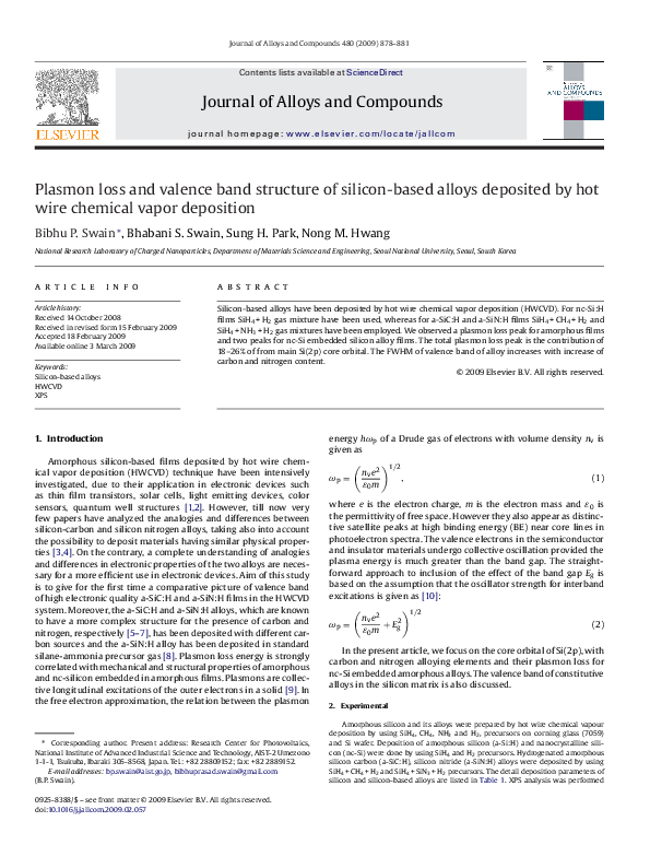 (PDF) Plasmon loss and valence band structure of silicon-based alloys ...