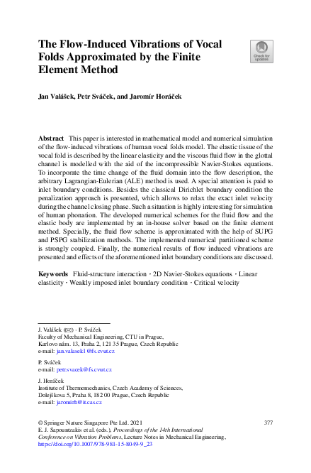 Pdf The Flow Induced Vibrations Of Vocal Folds Approximated By The