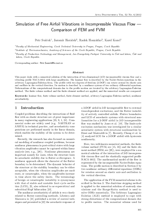 (PDF) Simulation of Free Airfoil Vibrations in Incompressible Viscous Flow — Comparison of FEM ...