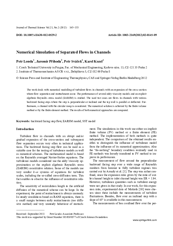 (PDF) Numerical simulation of separated flows in channels