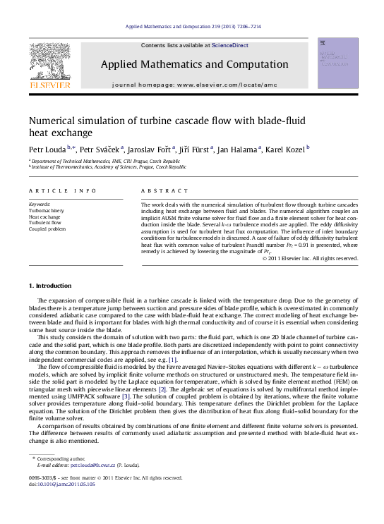 (PDF) Numerical simulation of turbine cascade flow with blade-fluid heat exchange