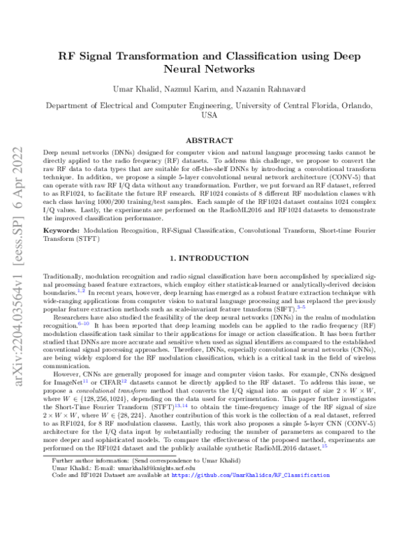 (PDF) RF signal transformation and classification using deep neural ...