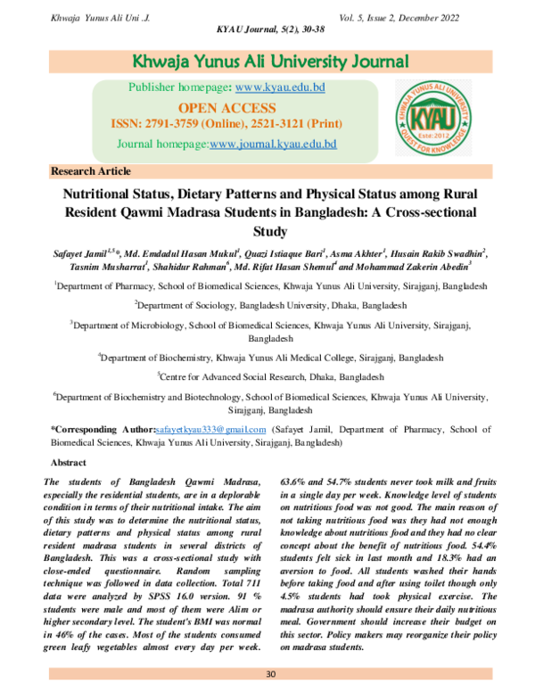(PDF) Nutritional Status, Dietary Patterns and Physical Status among Rural Resident Qawmi ...