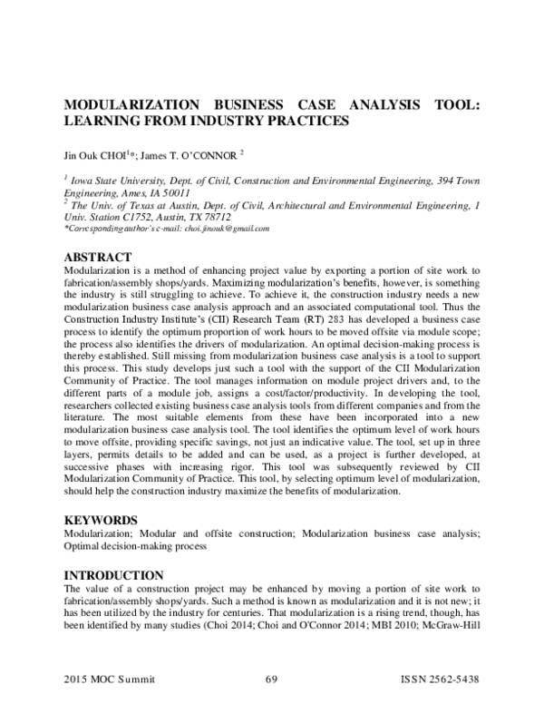 (PDF) Modularization Business Case Analysis Tool: Learning from Industry Practices
