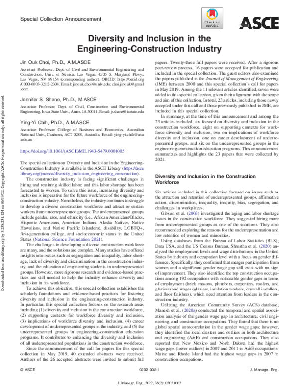 (PDF) Diversity and Inclusion in the Engineering-Construction Industry