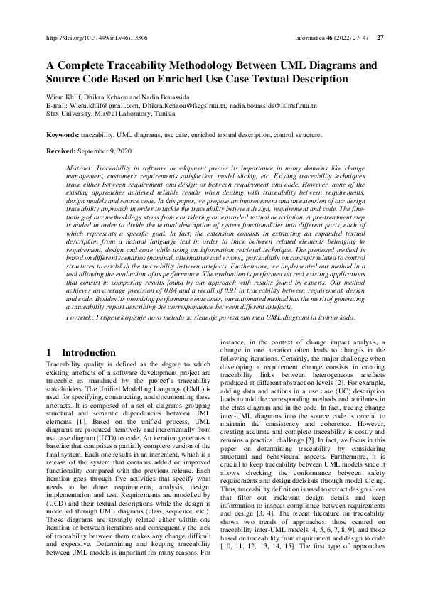 Pdf A Complete Traceability Methodology Between Uml Diagrams And Source Code Based On Enriched