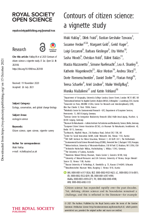 (PDF) Contours of citizen science: a vignette study
