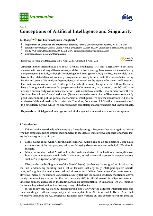 (PDF) Conceptions of Artificial Intelligence and Singularity