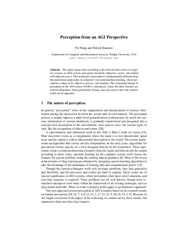 (PDF) Perception from an AGI Perspective