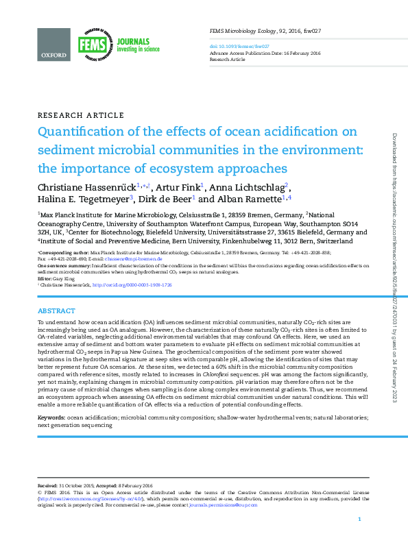 (PDF) Quantification of the effects of ocean acidification on sediment ...