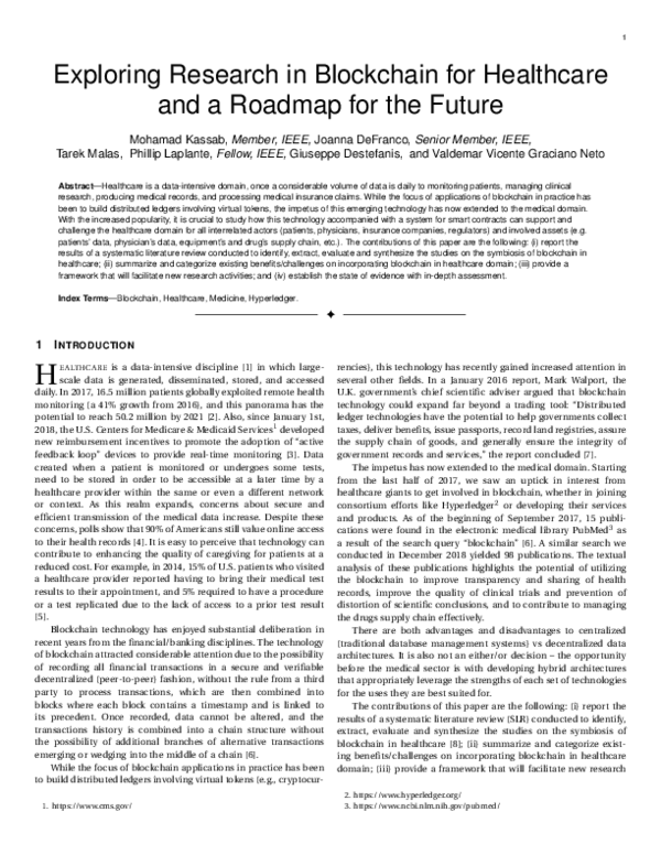 (PDF) Exploring Research in Blockchain for Healthcare and a Roadmap for the Future