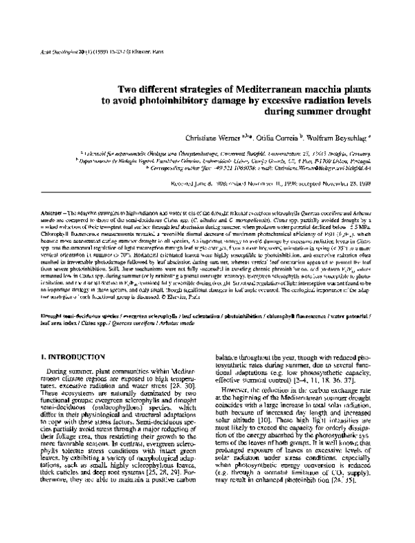 (PDF) Two different strategies of Mediterranean macchia plants to avoid ...