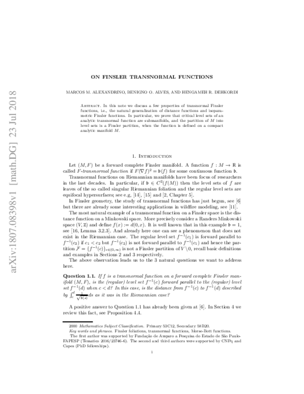 (PDF) On Finsler transnormal functions