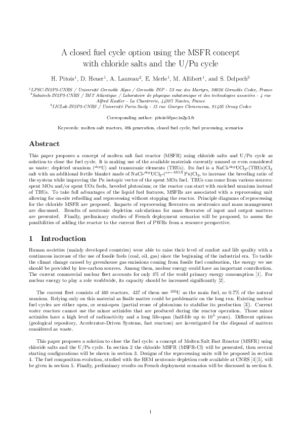 (PDF) A closed fuel cycle option using the MSFR concept with chloride ...