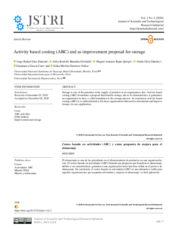 (PDF) Activity based costing (ABC) and as improvement proposal for storage