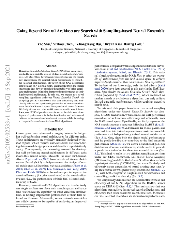 Pdf Going Beyond Neural Architecture Search With Sampling Based Neural Ensemble Search