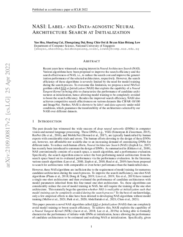 (PDF) NASI: Label- and Data-agnostic Neural Architecture Search at Initialization