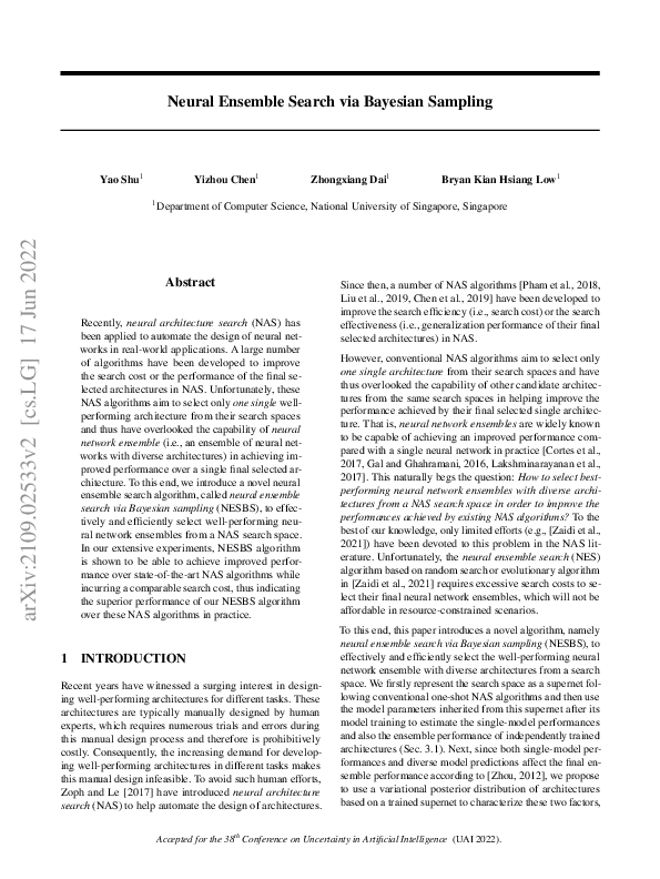 (PDF) Neural Ensemble Search via Bayesian Sampling