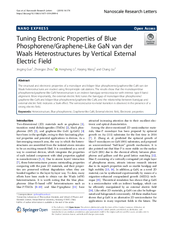(PDF) Tuning Electronic Properties of Blue Phosphorene/Graphene-Like ...