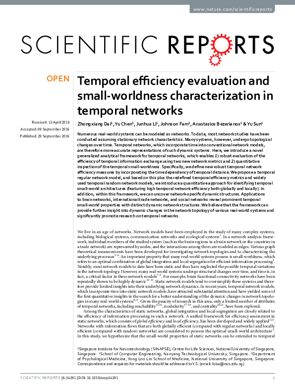 (PDF) Temporal efficiency evaluation and small-worldness ...