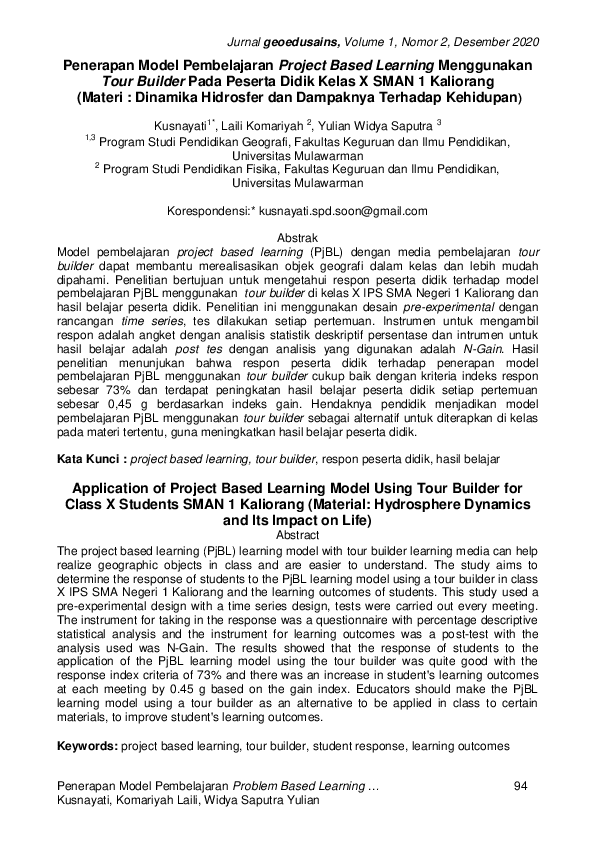 (PDF) Penerapan Model Pembelajaran Project Based Learning Menggunakan Tour Builder Pada Peserta ...