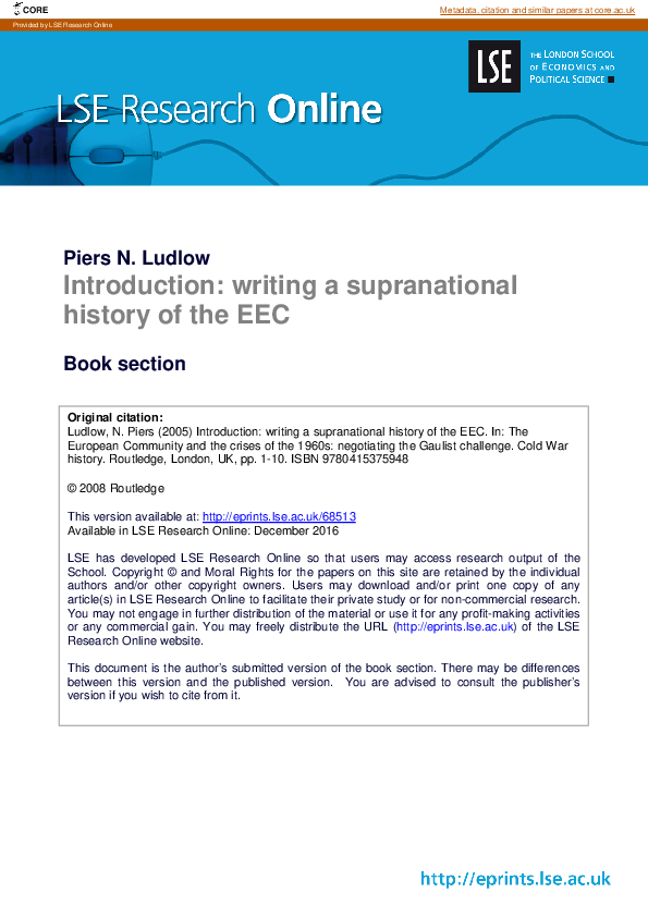 (PDF) Introduction: writing a supranational history of the EEC