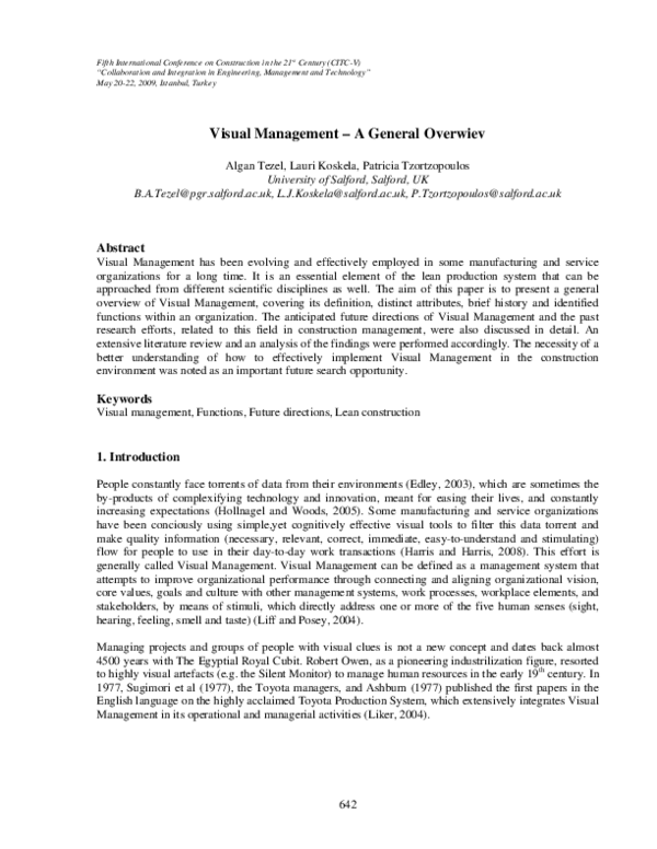 (PDF) Visual management – A general overview