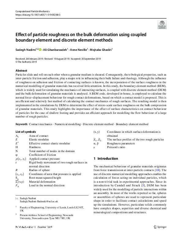 (PDF) Discrete Element and Particle Methods