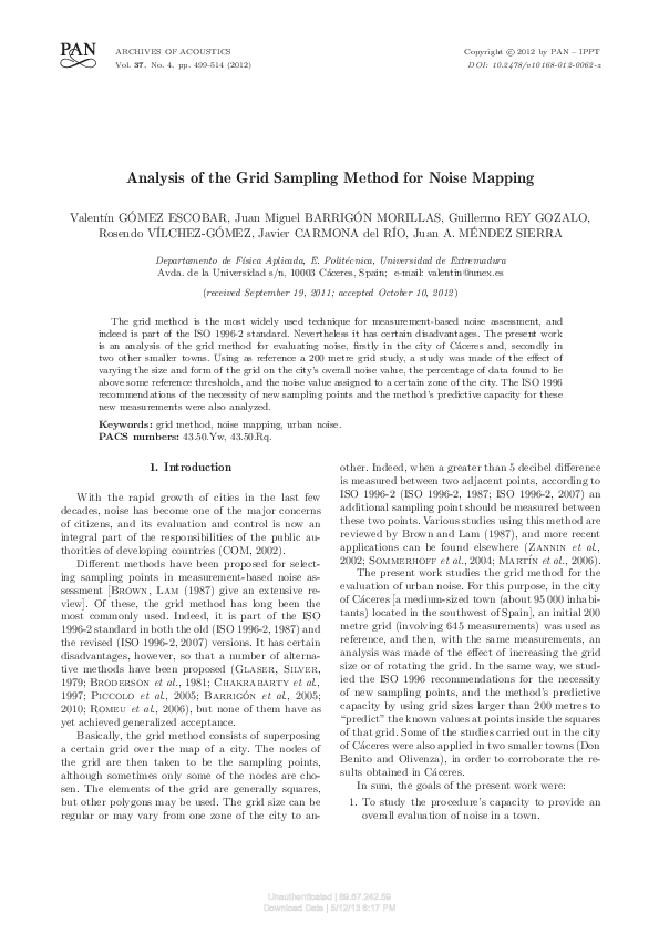 (PDF) Analysis of the Grid Sampling Method for Noise Mapping