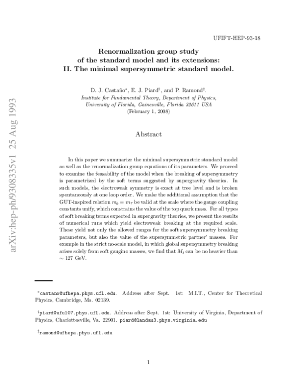 (PDF) Renormalization group study of the standard model and its extensions: The minimal ...