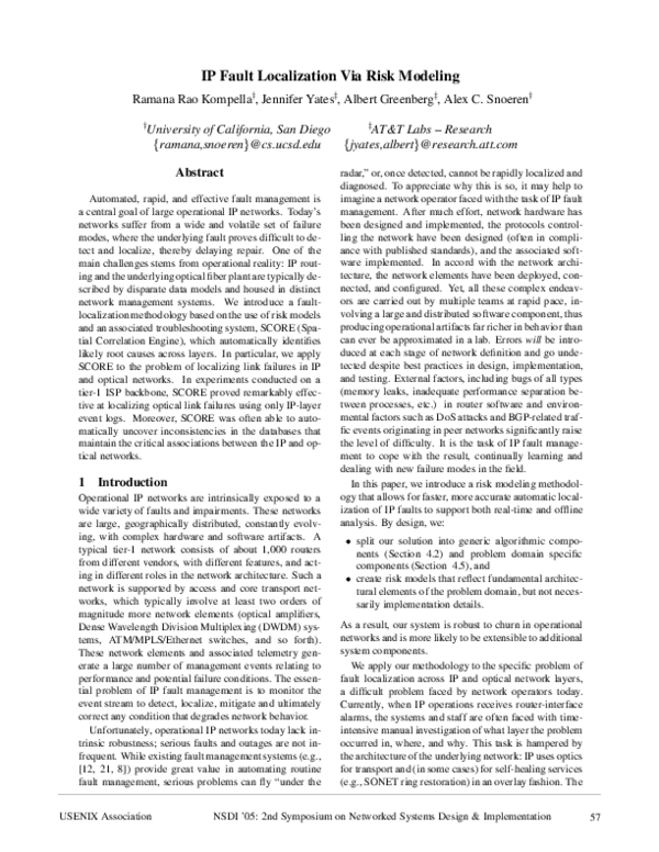 Pdf Ip Fault Localization Via Risk Modeling