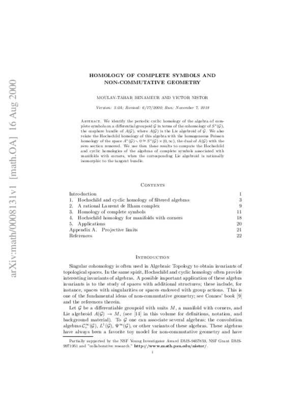 (PDF) Homology of complete symbols and noncommutative geometry