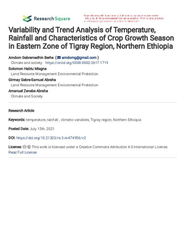 Pdf Variability And Trend Analysis Of Temperature Rainfall And