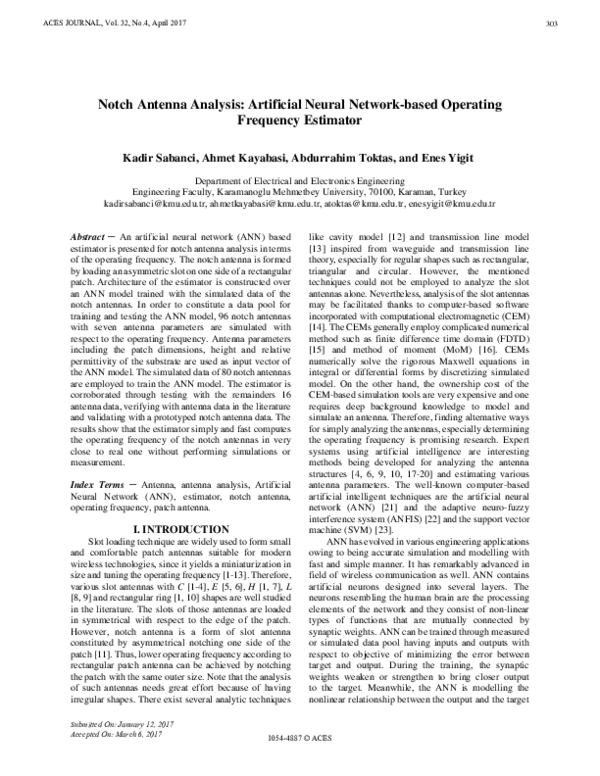 Pdf Notch Antenna Analysis Artificial Neural Network Based Operating Frequency Estimator