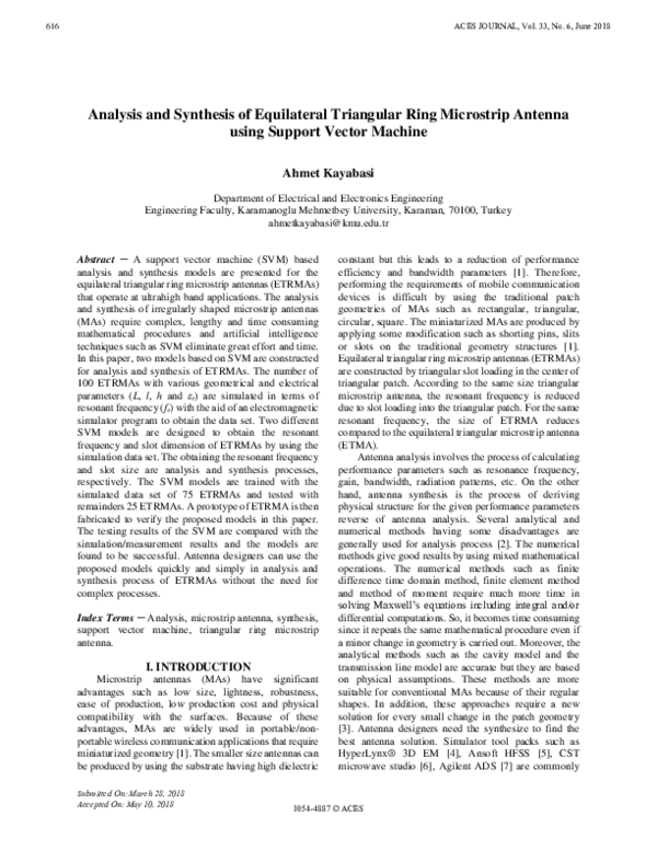 (PDF) Analysis and Synthesis of Equilateral Triangular Ring Microstrip Antenna using Support ...